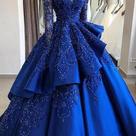 Unique Blue Lace Long Prom Dress, Blue Long Evening Dress on Luulla